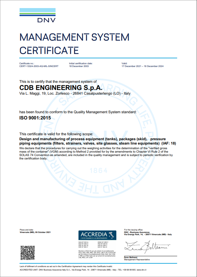Quality – CDB ENGINEERING SPA